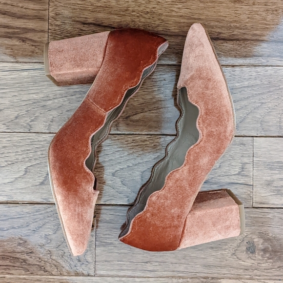 Anthropologie | Shoes | Htf Anthropologie Scalloped Velvet Heels | Poshmark